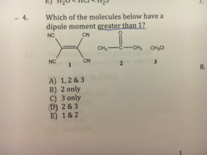 Solved Which of the molecules below have a dipole moment | Chegg.com