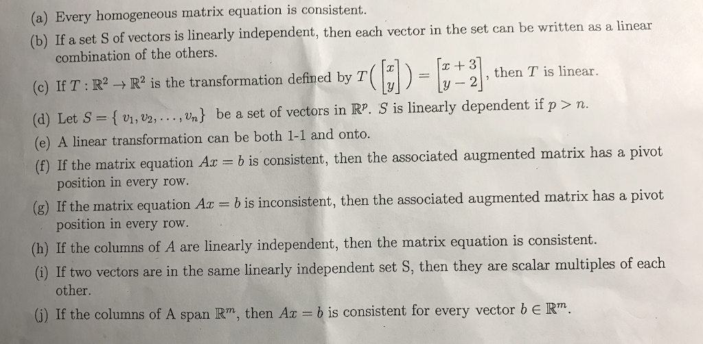 Solved A is an m*n matrix. Mark each statement true or false | Chegg.com