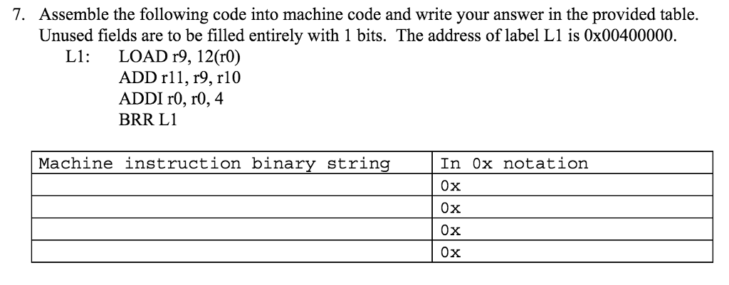 Solved 7. Assemble the following code into machine code and | Chegg.com
