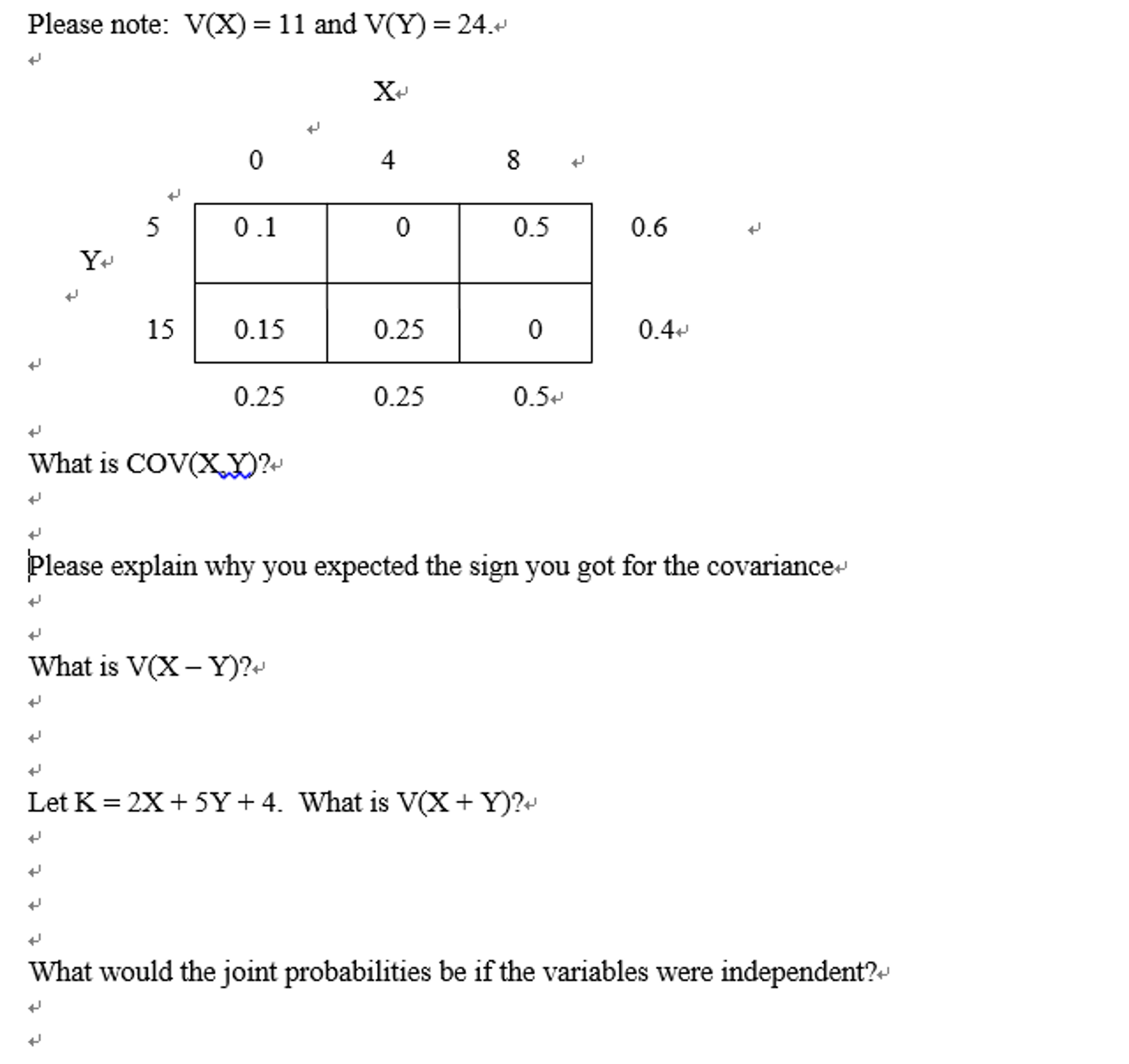 Solved What is COV(XY)? please explain why you expected | Chegg.com