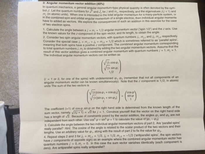 Angular momentum vector addition (40%) In quantum | Chegg.com