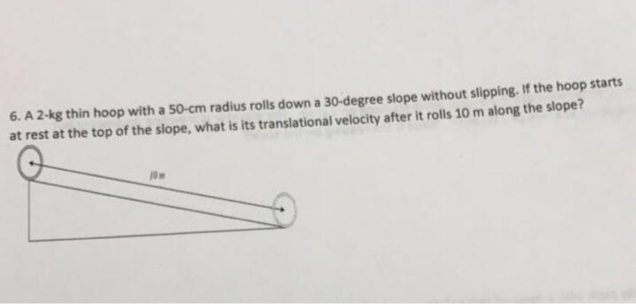 Solved A 2-kg thin hoop with a 50-cm radius rolls down a | Chegg.com