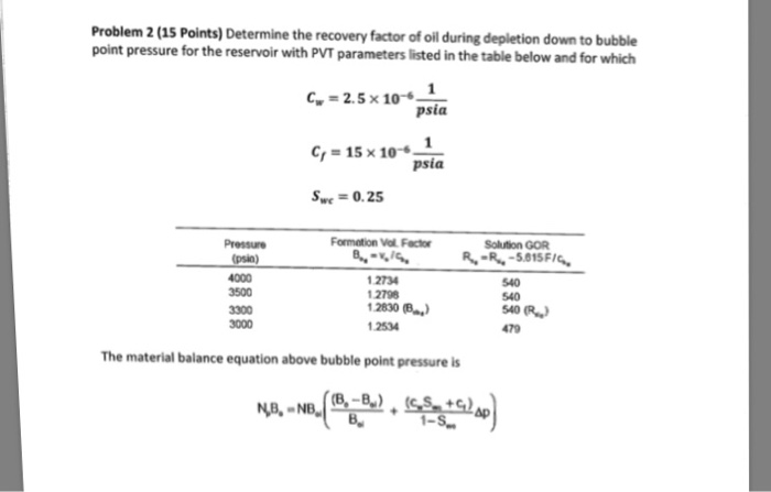 Solved Determine the recovery factor of oil during depletion | Chegg.com