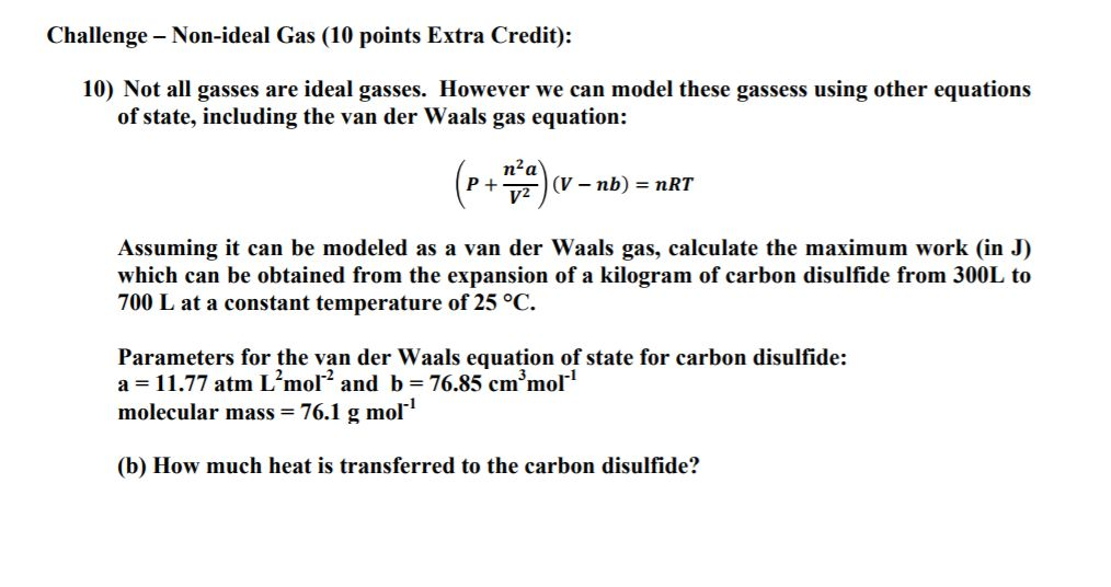Non Ideal Gas Equations