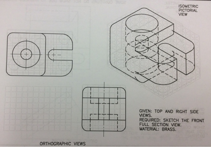 Solved Given: Top and Right side views. Sketch the front | Chegg.com