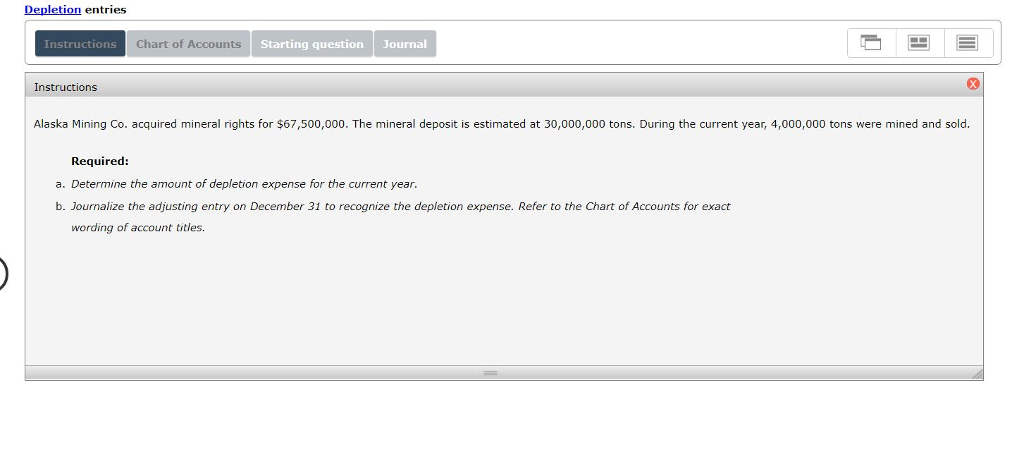 Solved Depletion entries Chart of Accounts Starting question | Chegg.com
