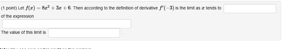 Solved (1 point) Let f(x) 4x2-2x + 6. compute f'(2). Answer: | Chegg.com