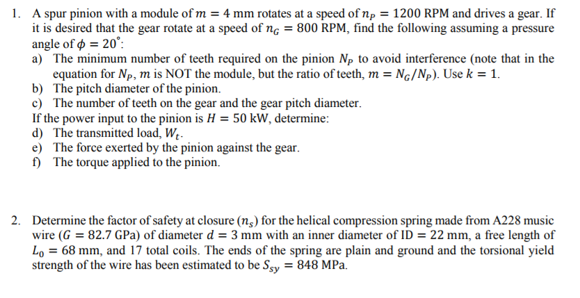 Solved A spur pinion with a module of m = 4 mm rotates at a | Chegg.com