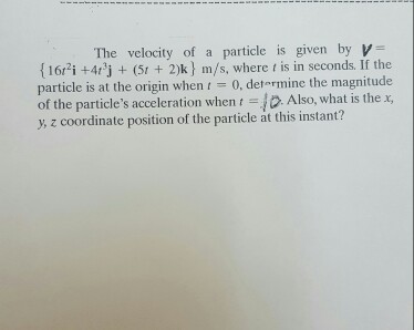 Solved The velocity of a particle is given by V = {16t^2 i + | Chegg.com