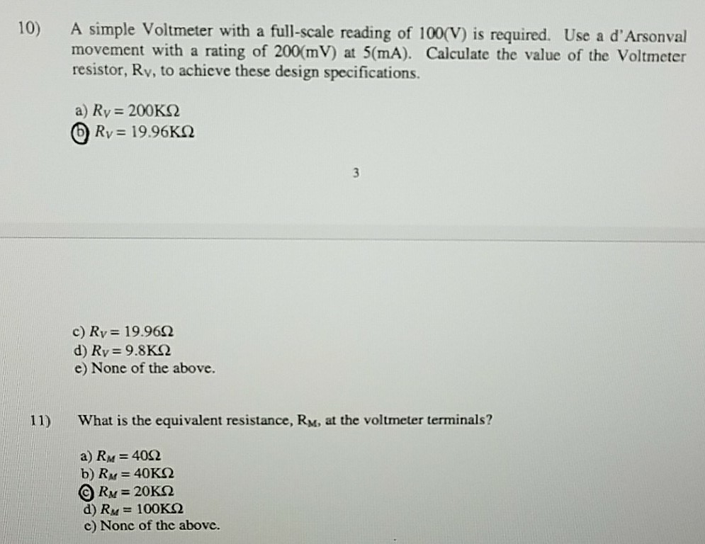 Solved 10) A simple Voltmeter with a full-scale reading of | Chegg.com