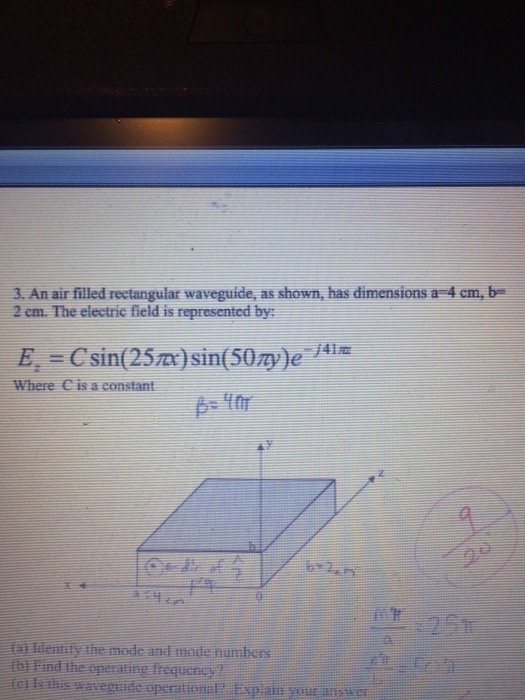 Solved An Air Filled Rectangular Waveguide As Shown Has