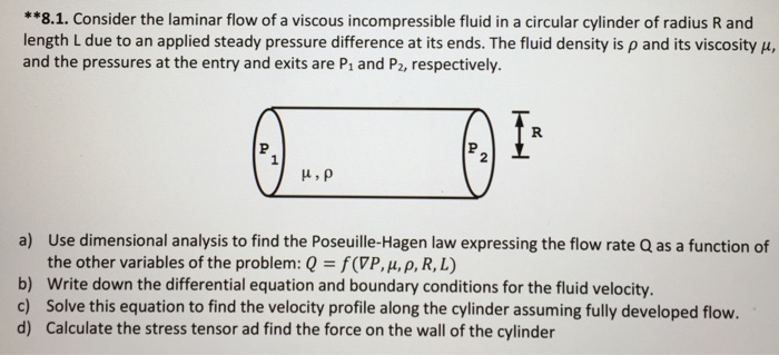 Solved Consider the laminar flow of a viscous incompressible | Chegg.com