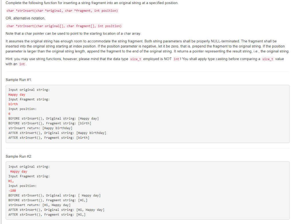 Solved Complete The Following Function For Inserting A