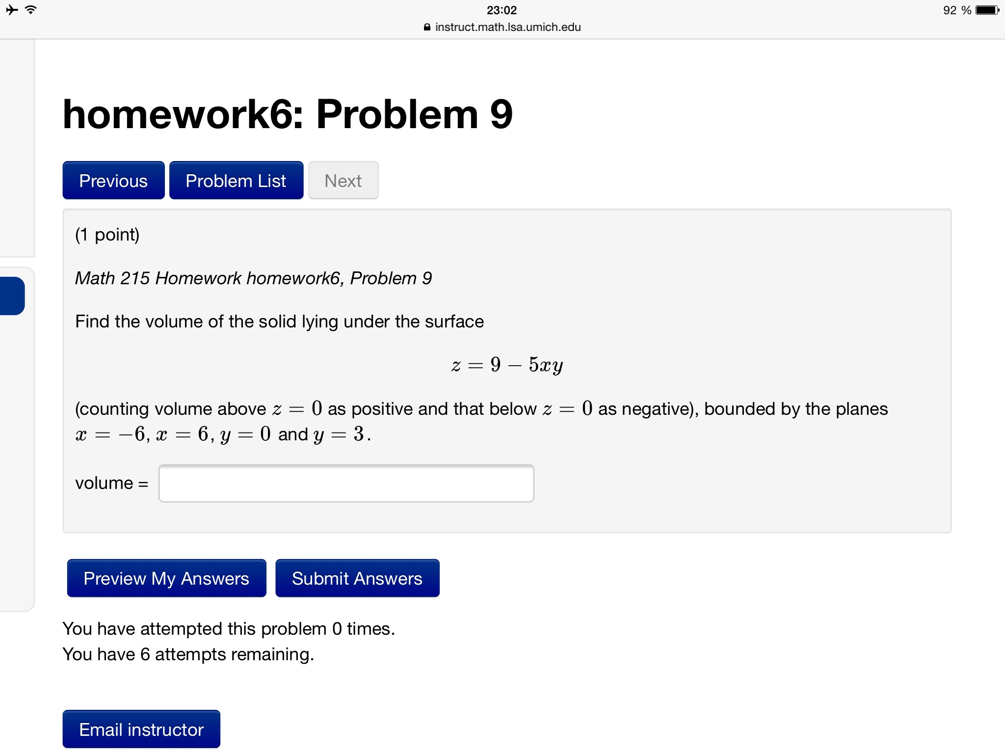 Solved 23:02 instruct math. Isa umich.edu homework 6: | Chegg.com