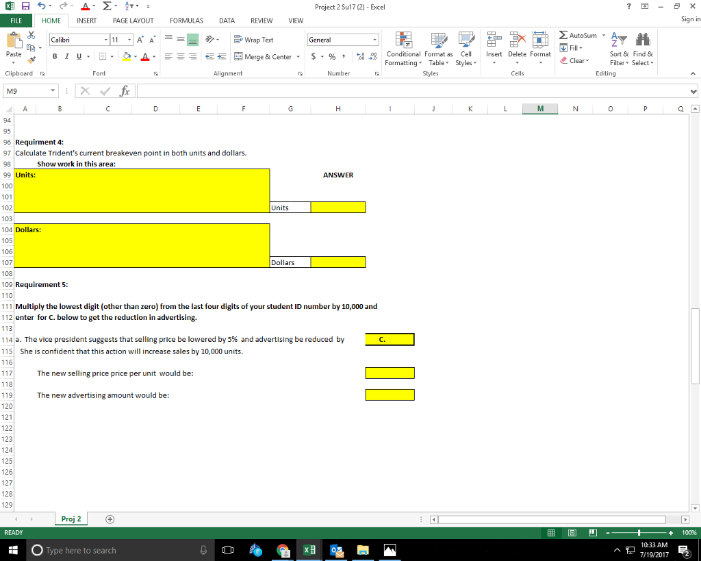 Solved Project 2 Su17 2 Excel File Home Insert Page 9802