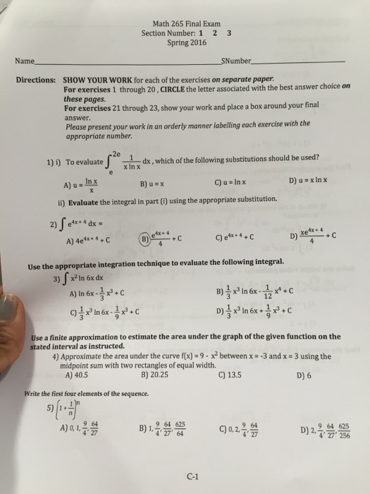 Solved To evaluate integral e to 2e 1/x ln x dx, which of | Chegg.com