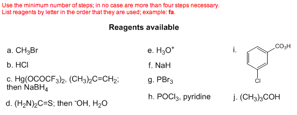 Solved From the table of available reagents select the | Chegg.com