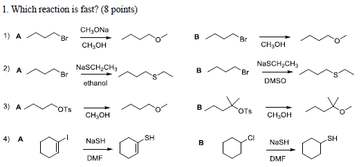 Solved 1. Which reaction is fast? (8 points) CH3ONa CH3OH | Chegg.com