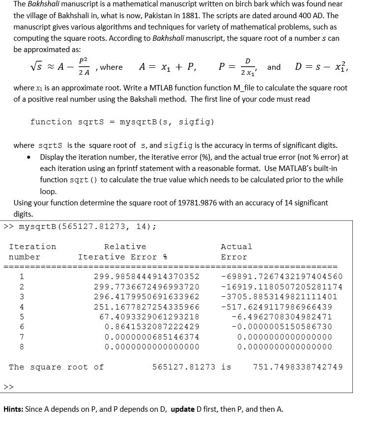 Solved The Bakhshali manuscript is a mathematical manuscript | Chegg.com