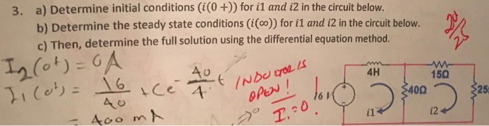 Solved Determine initial conditions (t(0 +)) for il and i2 | Chegg.com