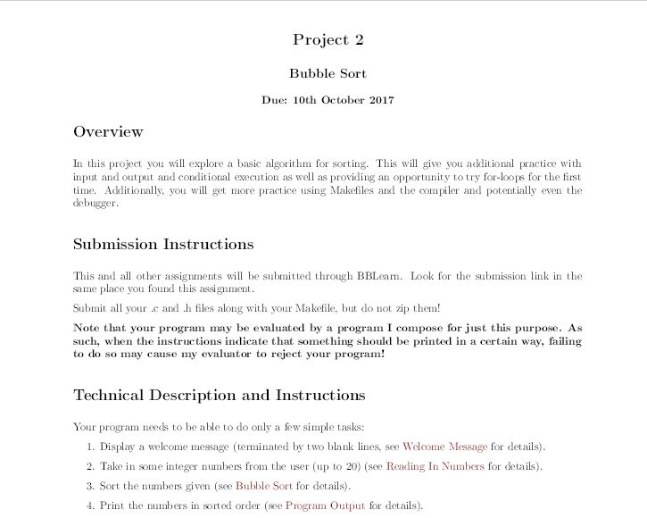 Solved Project2 Bubble Sort Due: 10th October 2017 Overview | Chegg.com