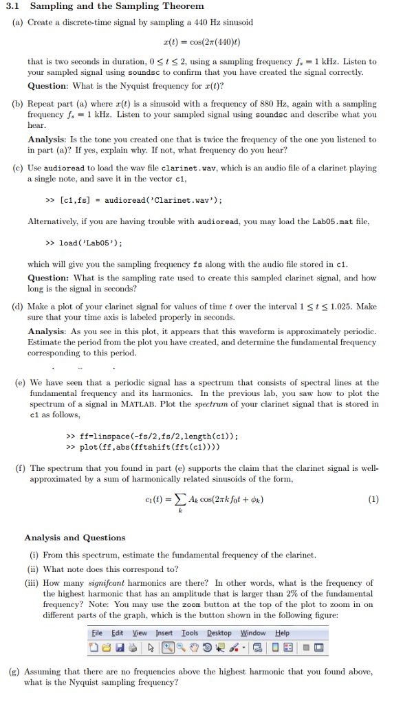 Solved 3.1 Sampling and the Sampling Theorem (a) Create a | Chegg.com