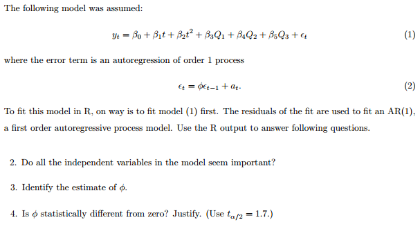 The following model was assumed: yt = beta0 + beta1t | Chegg.com