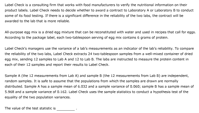 Solved Label Check is a consulting firm that works with food | Chegg.com