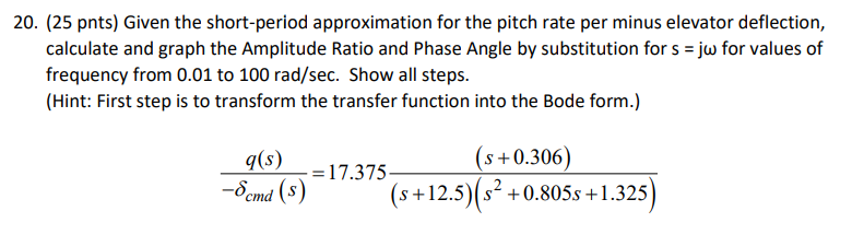 Solved 20. (25 pnts) Given the short-period approximation | Chegg.com