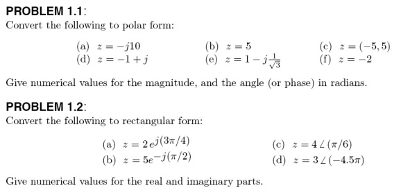 Solved PROBLEM 1.1 Convert the following to polar form (a) | Chegg.com