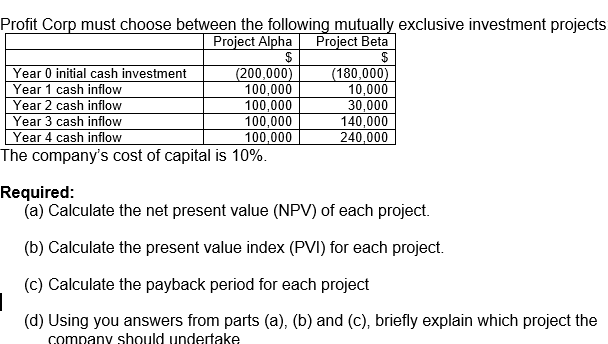 Solved Net present value, Present value index | Chegg.com