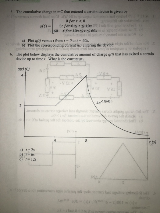 Solved The cumulative charge in mC that entered a certain | Chegg.com