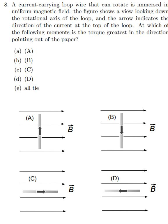Solved 8. A current-carrying loop wire that can rotate is | Chegg.com