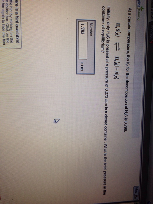 Solved At a certain temperature, the Kp for the | Chegg.com