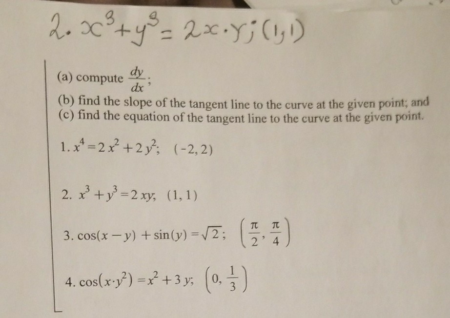 Solved dy dx (a) compute-... (b) find the slope of the | Chegg.com