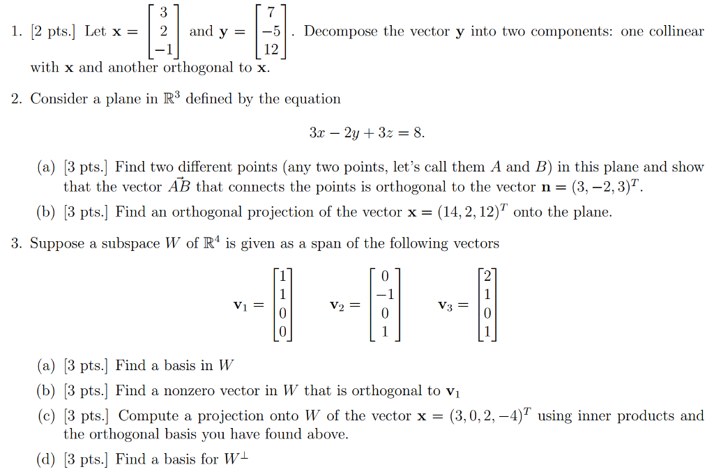 Solved 1· 12 pts.] Let x = and y 5 . Decompose the vector y | Chegg.com