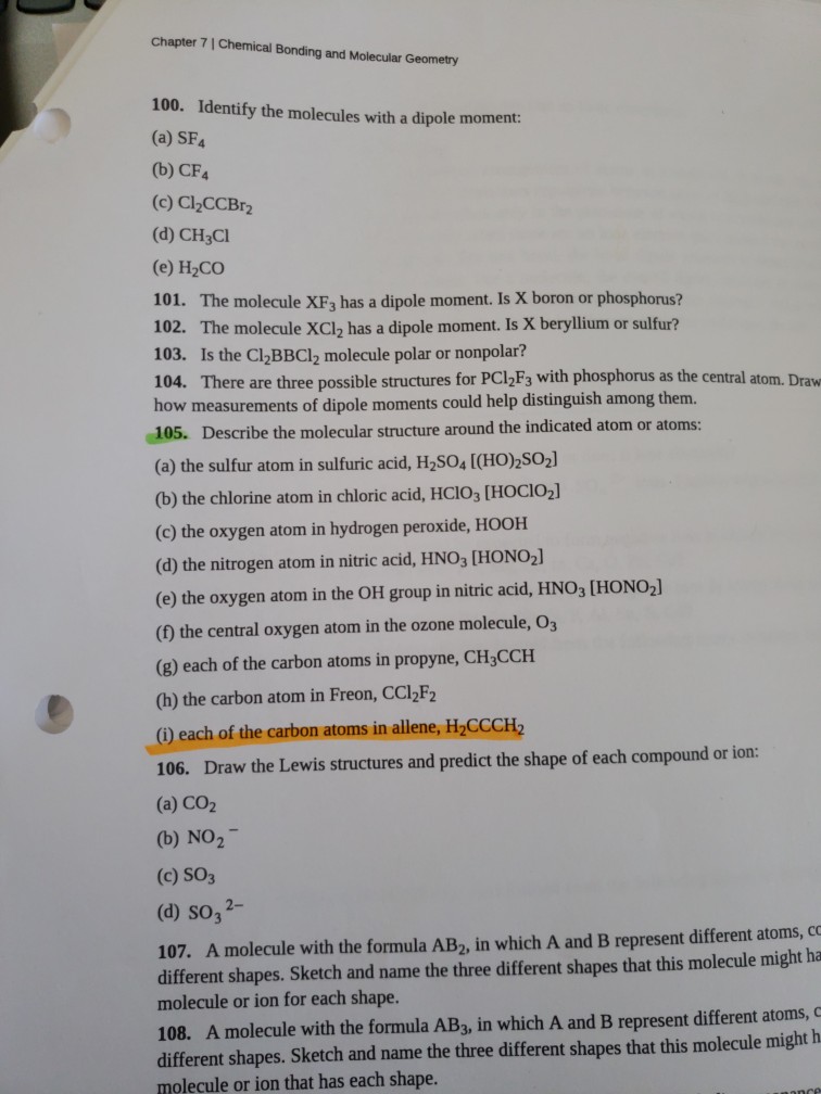 Solved Chapter 7 I Chemical Bonding and Molecular Geomety | Chegg.com