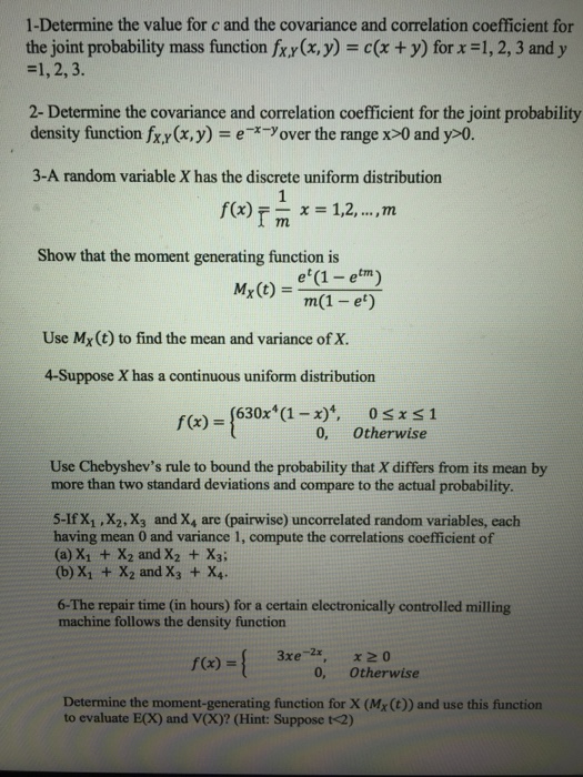 Solved Determine the value for c and the covariance and | Chegg.com