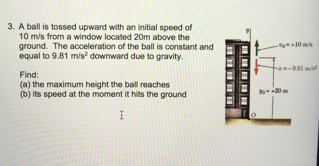 Solved 3. A ball is tossed upward with an initial speed of | Chegg.com