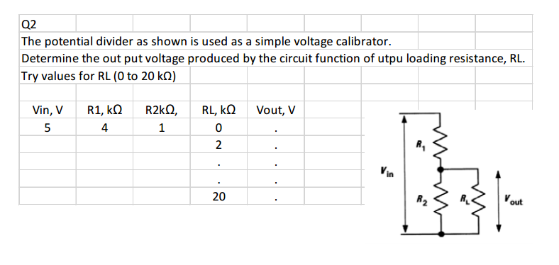 Solved The potential divider as shown is used as a simple | Chegg.com