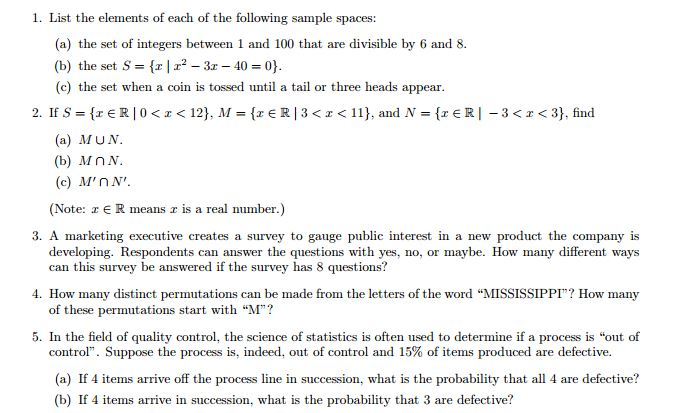Solved 1. List the elements of each of the following sample | Chegg.com