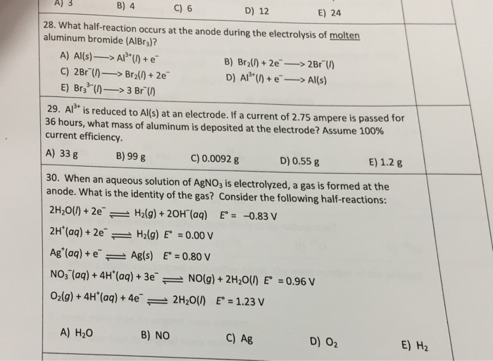 Solved What half-reaction occurs at the anode during the | Chegg.com