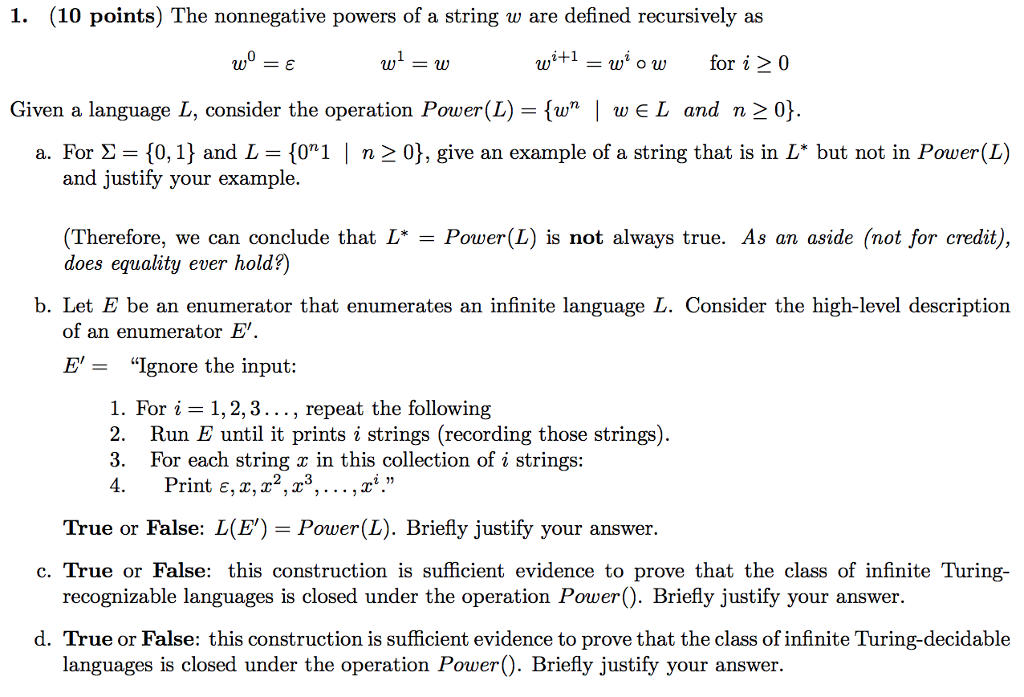 Solved 1. (10 points) The nonnegative powers of a string w | Chegg.com