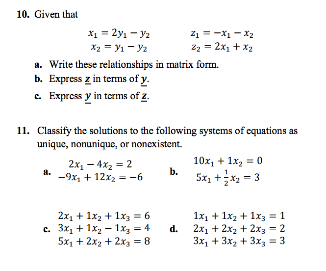Solved Given that x_1 = 2y_1 - y_2 x_2 = y_1 - y_2 z_1 = | Chegg.com