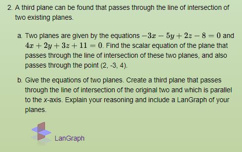 Solved 2. A third plane can be found that passes through the | Chegg.com