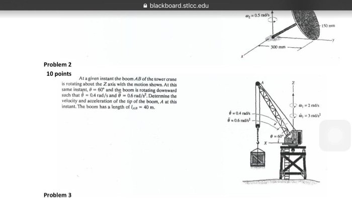 Solved At a given instant the boom AB of the tower crane is | Chegg.com