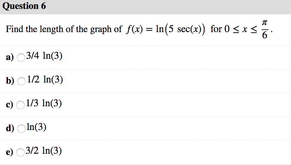 Solved Find the length of the graph of f(x) = ln(5 sec(x)) | Chegg.com