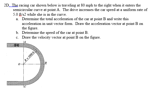 Solved The racing car shown below is traveling at 80 mph to | Chegg.com