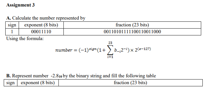 Solved Assignment 3 A. Calculate the number represented by | Chegg.com
