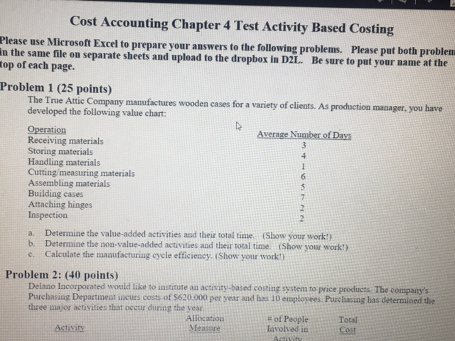 Solved Cost Accounting Chapter 4 Test Activity Based Costing | Chegg.com